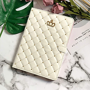 Topwin Crown Design Case for iPad 9.7 2018 2017/ iPad Air 2 / iPad Air, Diamond Cute Elegant PU Leather Smart Auto Sleep/Wake Stand Shockproof Case for Apple iPad 5th/6th (White