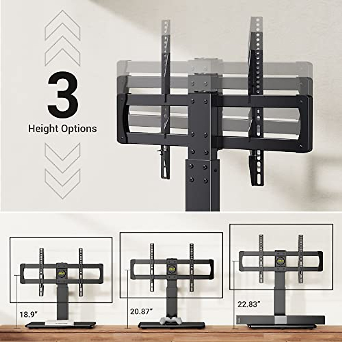 AM alphamount Swivel Universal TV Stand for 32-80 Inch LED/LCD/OLED TVs Tabletop TV Base Holds up to 99lbs Height Adjustable TV Mount with Tempered Glass Base Max VESA 600X400mm- APTVS08