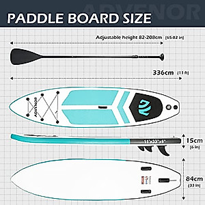 ADVENOR Paddle Board 11'x33 x6 Extra Wide Inflatable Stand Up with SUP Accessories Including Adjustable Paddle,Backpack,Waterproof Bag,Leash,and Hand Pump,Repair Kit (Green)