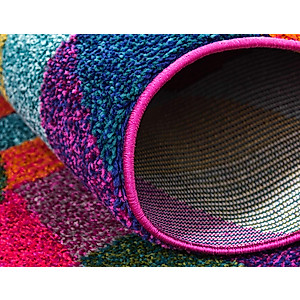Unique Loom Estrella Collection Geometric, Abstract, Colorful, Modern, Eclectic Area Rug, 7 ft x 10 ft, Multi/Pink