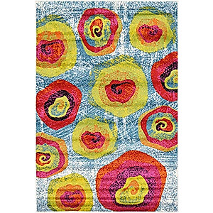 Unique Loom Lyon Collection Colorful Modern Abstract Floral Area Rug, 4 x 6 Feet, Blue/Yellow