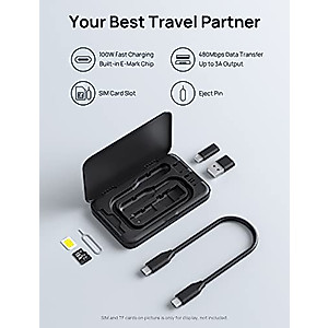 USB Cable Card, JSAUX Mini Digital Storage Box, Includes 100W USB C-C 3.0 Cable, USB C Female-Micro USB, USB C Female-USB A, Compatible with USB-C/A Micro Mainstream Cell Phones and Digital Products