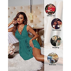 Avidlove Sexy Lingerie for Women Sheer Lace Nightgowns Bridal Babydoll Nightwear Dark Green, XL