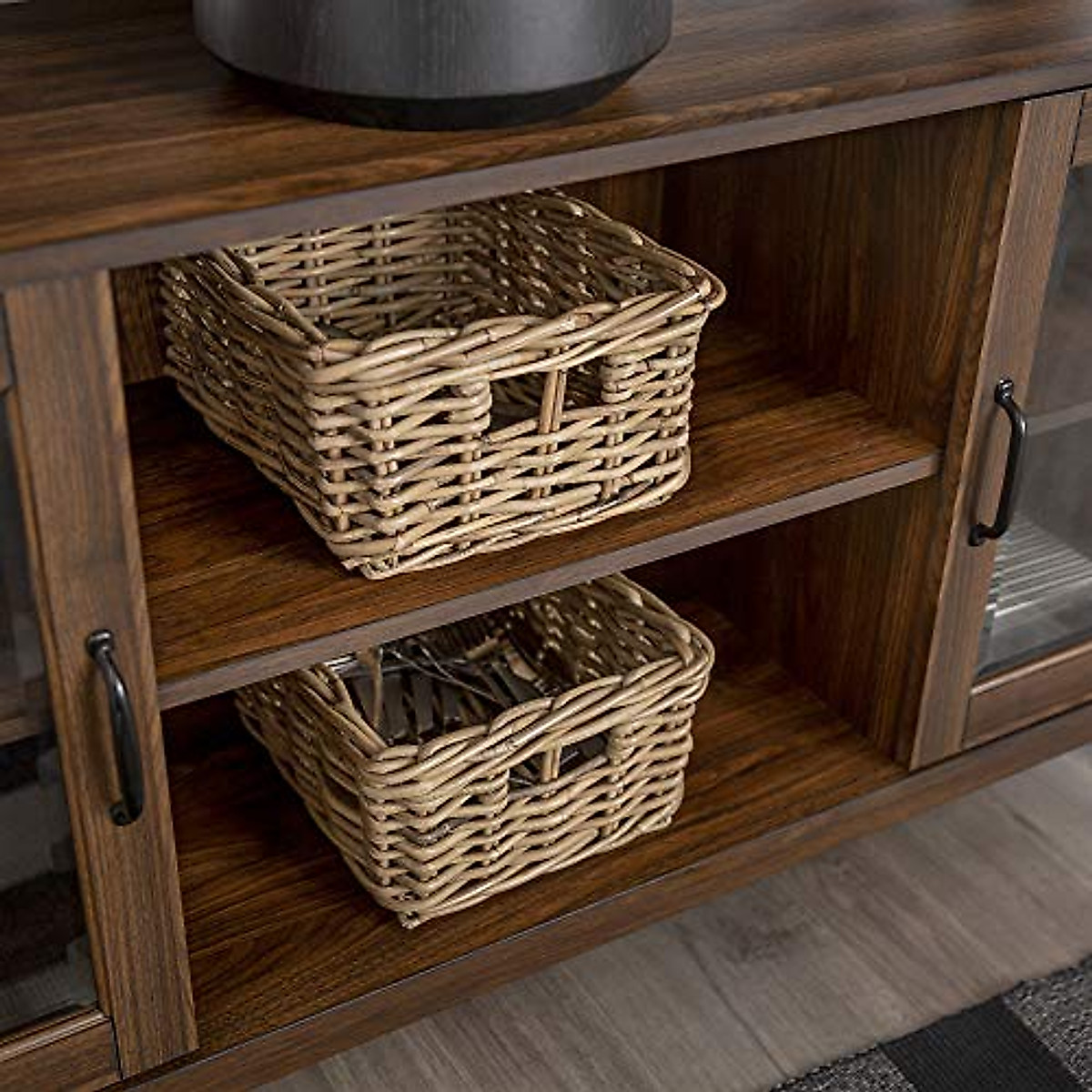 Walker Edison Tall Wood Universal TV Stand with Open Storage For TV's up to 58" Flat Screen Living Room Storage Entertainment Center, 52 Inch, Dark Walnut