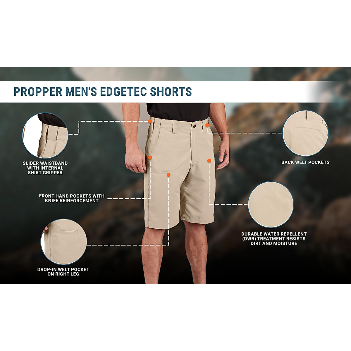 Propper Men's Edgetec Shorts, Black, 50 UNHEMMED