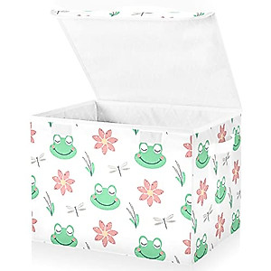 Krafig Cartoon Funny Animal Frog Foldable Storage Box Large Cube Organizer Bins Containers Baskets with Lids Handles for Closet Organization, Shelves, Clothes, Toys