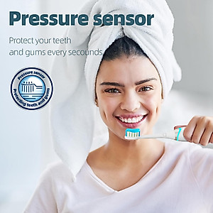 Hyslor Electric Toothbrush, Sonic Electric Toothbrush for Adult, 330 Days Use on One Charge, 5 Modes 3 Intensity Levels, Pressure Sensor, 2 Minute Timer, 30 Second Interval, Smart Memory Mode, IPX7