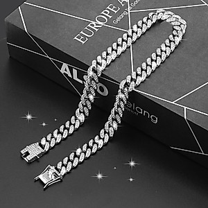 Coitak Cuban Link Chain Necklace, Silver/Gold Chain for Men, Bling Diamond Hip Hop Jewelry for Women 18 Inch (Silver)