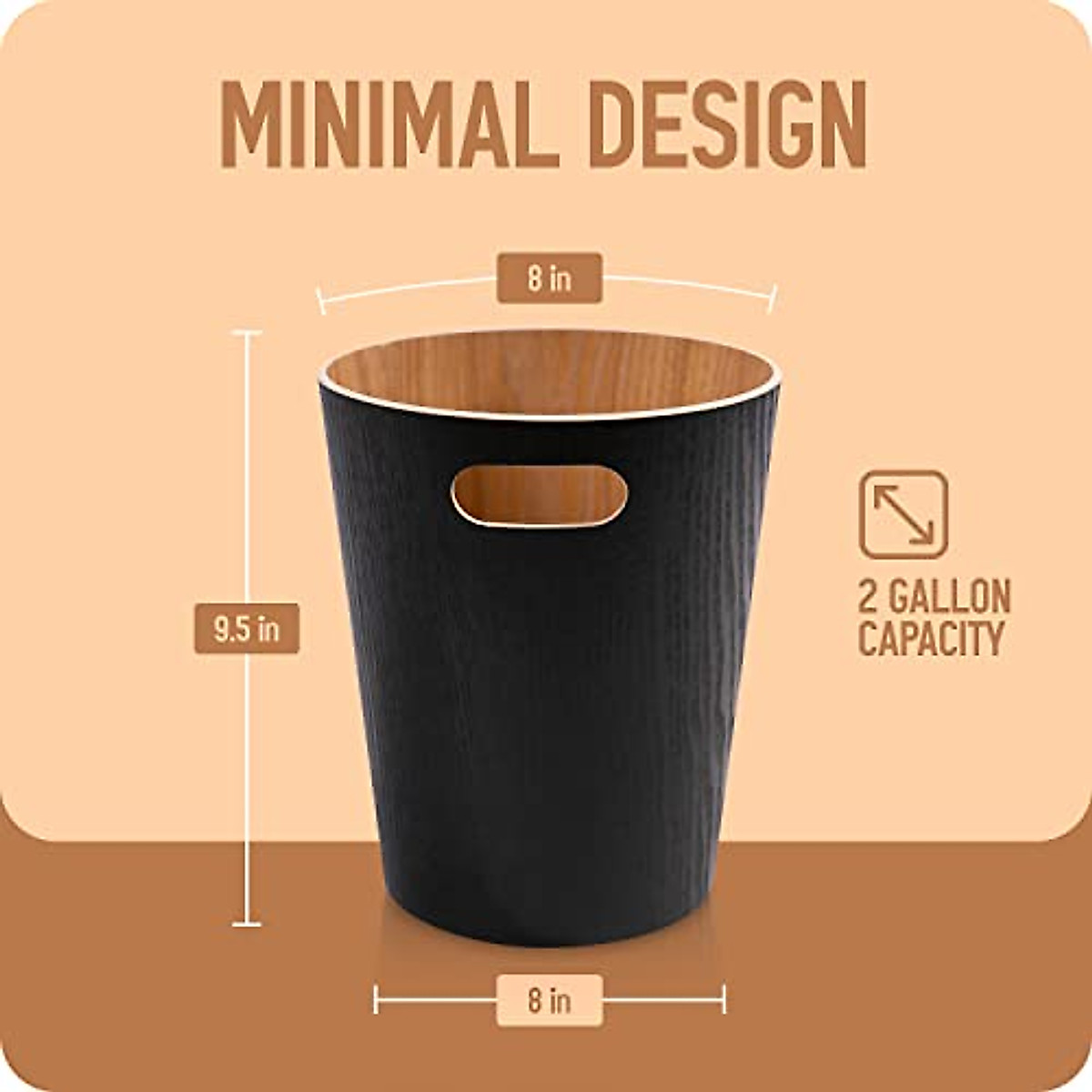 LUXE + WILLOW Wooden Trash Can Bedroom, Bathroom & Office Waste Basket Small Slim Design