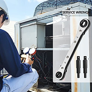 Mellbree HVAC Service Wrench, 3/8” 1/4” 5/16'' 3/16'' Refrigeration AC Ratcheting Wratchet Wrench Tool with Hex Bit Adapter for HVAC Tech, Gas Furnace, Air Conditioning, Refrigeration Equipment