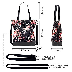 KALIDI Women Fashion Tote Handbags Canvas Cross Body Shoulder Bags Rose Flower Casual Travel Hobo Bag Tote