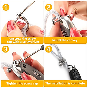 Fehlot Car Keychain for Women,Keychain Accessories With Bling Rhinestones,Car Key Chains Fashionable Glitter Key Ring (Bling key -White and Red)