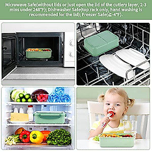 MYSEXY Bento Lunch Box for Kids and Adults with 3 Compartment Leak Proof Lunch Boxes for Men Women Food Containers with Spoon Fork Knife Chopsticks - 1400 ML (Khahi)