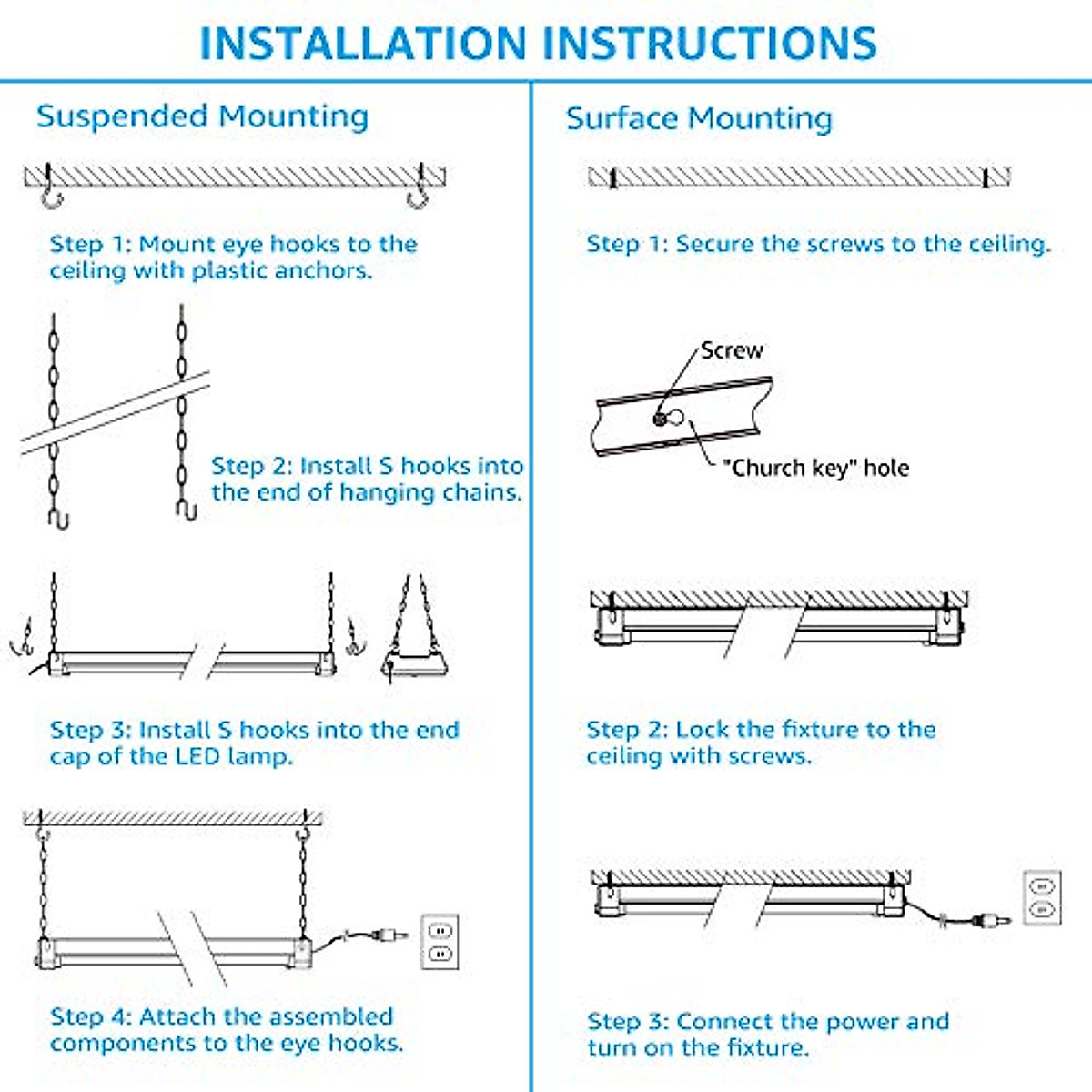 LEONLITE 4FT LED Utility Shop Light, 40W Motion Sensor Plug in Linkable Light Fixtures, 4000lm, 5000K Daylight, Suspension & Flush Mount, for Garage, Workshop, FCC, ES, ETL Certified, Pack of 4
