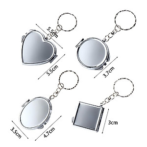 Metal Portable Folding Mirror Key Chain Round Square Heart Shape Cosmetic Mirror Compact Travel Pocket Mirror with Key Ring Keychain(Circular)