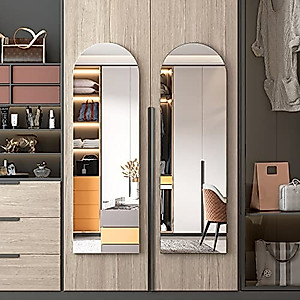 Kasibie Arched Full Length Mirror, 47"x14.5" Wall Mounted Mirror, Over The Door Hanging Mirror, Leaning Against Wall Mirror, Sleek Arched Mirror for Bedroom Living Room (Black)