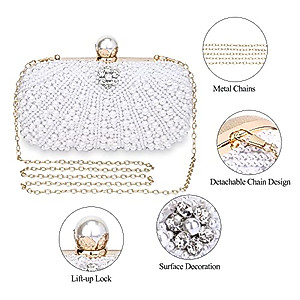 Selighting Pearl Beaded Cutch Purses for Women Evening Bags Formal Rhinestones Wedding Bridal Handbag Ladies Prom Party Purse White
