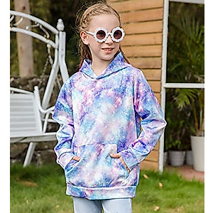 BFUSTYLE Girls Galaxy Hoodie 3D Pullover Hoodies Kids Long Sleeve Cool Blue Sweatshirt Size 7-8