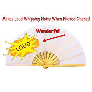 Amajiji Large Folding Fans, Rave Festival Accessories for Men/Women, Chinese Japanese Hand Fan Gift Fan Drag Queen Fan Performance Fan Dance Fan (White)