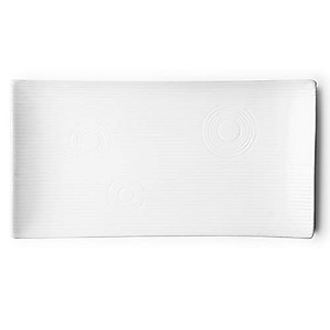 Flexzion White Serving Platters - 4 Pack Rectangular Serving Plate - 10 Inch Long Rectangle Ceramic Serving Platter Set for Appetizer, Meat, Bread, Dessert - Microwave, Oven, and Dishwasher Safe