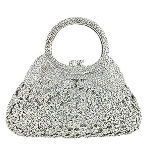 Evening Minaudiere Women Crystal Clutch Bags Top-Handle Metal Diamond Wedding Party Cocktail Tote Handbag (F)