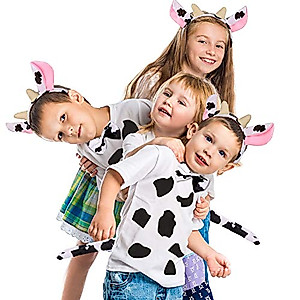 WILLBOND 5 Sheets Cow Felt Pads Adhesive Felt Circles with 1 Set Halloween Cow Ear Headband, Bow Tie and Cow Tail for Halloween DIY Costume, Over 6 Years