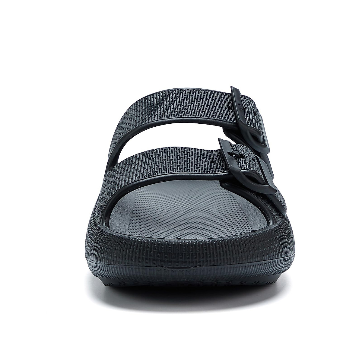 welltree Slides for Women Men Pillow Slippers Double Buckle Adjustable Sandals EVA Recovery Slides,Black,12 Women/10 Men