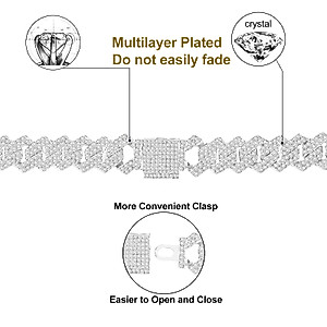 PTJDSMF Gold Silver Plated Initial Cuban Link Chain Necklace for Women Cursive Letter Gold Miami cuban link chain Iced out chain with pendant for women (Silver, A)