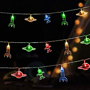 20 LED Children's Room LED String Light Astronaut Spaceship Rocket Pendants Holiday Party Lights Wall Window Nursery or Kids room Decor Wedding Around the Garden Party Patio Christmas (multicolour)