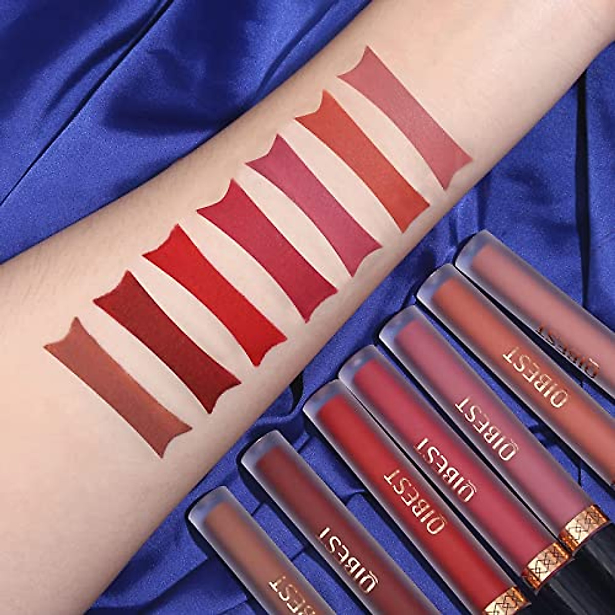 QiBest 7Pcs Matte Liquid Lipstick + 1Pcs Lip Plumper Makeup Set Kit, Pigmented Long Lasting Lip Gloss Set, Velvet Waterproof Lip Makeup Gift Sets for Girls and Women