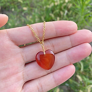 SERYNOW Carnelian Heart Healing Stone Pendant Necklace for Women Natural Carnelian Pendant Handmade Necklace (Heart-Gold)