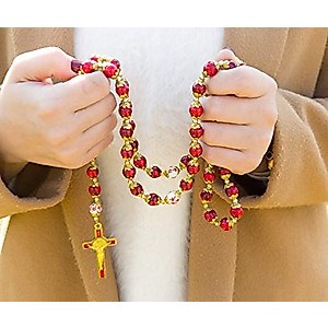 Nazareth Store Saint Benedict Red Rosary Beads Catholic Necklace Flowers Mystery Bead Miraculous Medal Locket Cross Prayer Rosarios Catolicos