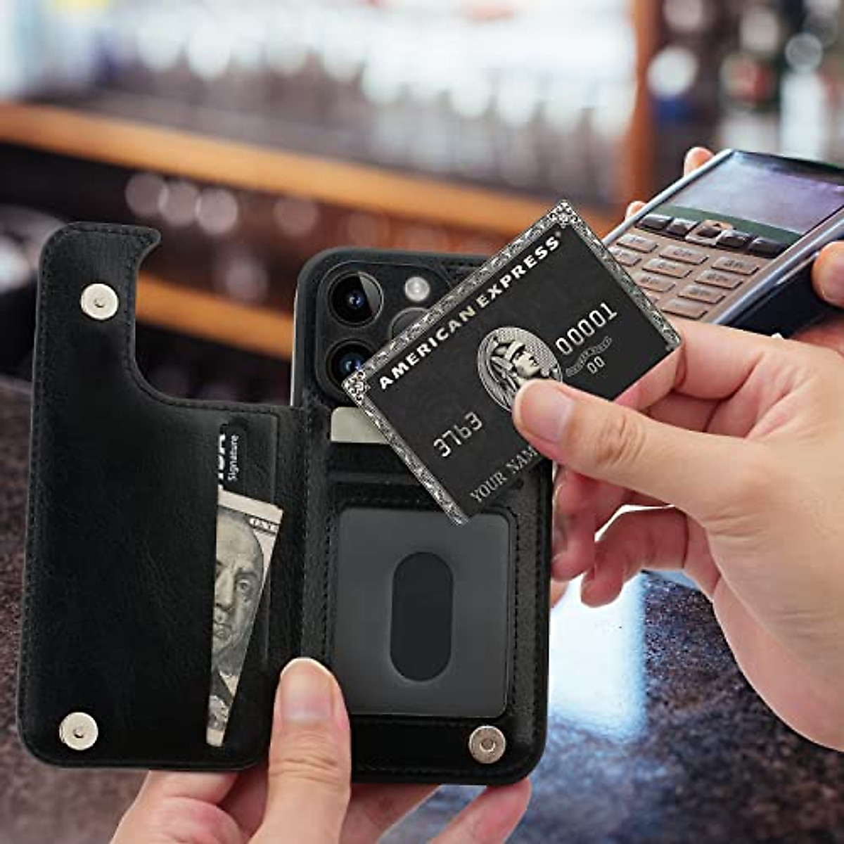 Cardpakee Phone Case for iPhone 14 Pro Case with Card Holder, Fine Hole Camera for iPhone 14 Pro Case Wallet, Leather Wallet Phone Case for iPhone 14 Pro Wallet Case for Women Men 6.1 Inch Black