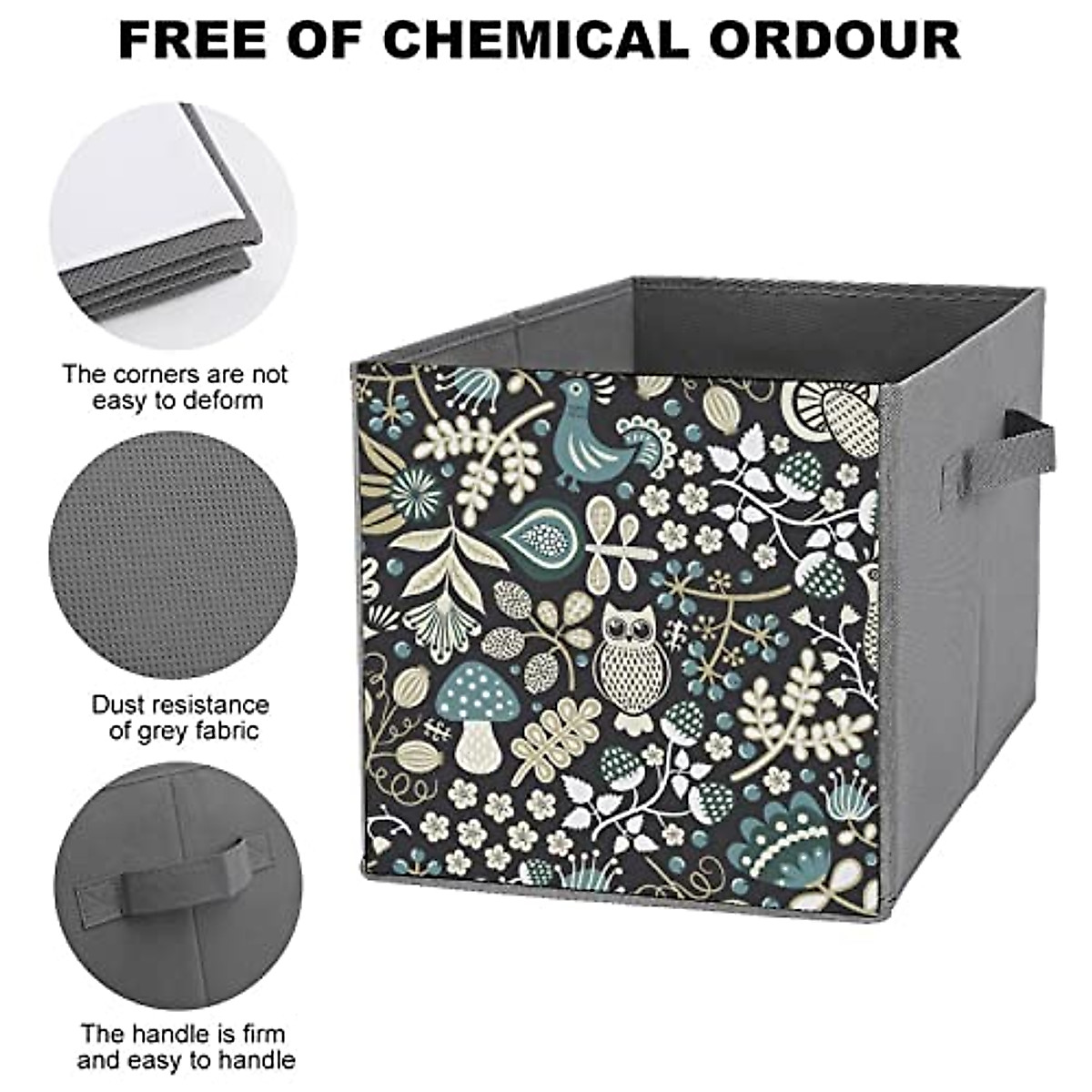 Forest Seamless Pattern Foldable Storage Bins Printd Fabric Cube Baskets Boxes with Handles for Clothes Toys, 11x11x11