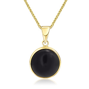 14K Gold Onyx Necklace - 14K Solid Yellow Gold Pendant, Dainty 12mm Round Black Onyx Gemstone, December Birthstone Handmade Minimalist Jewelry, Leo Star Sign Birthday Gift for Classy Women