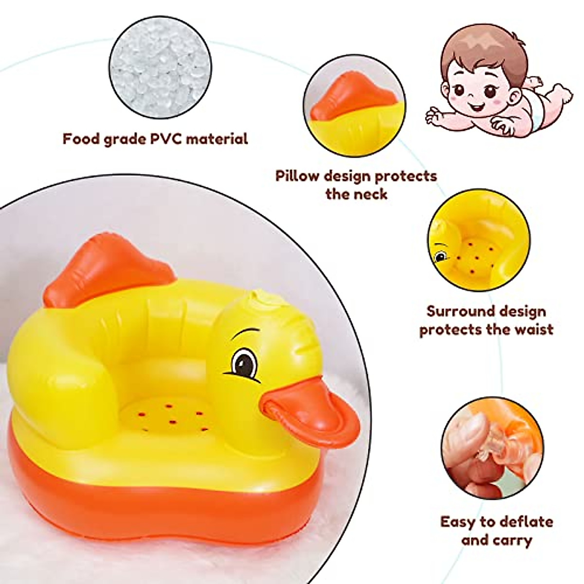 Baby Inflatable Seat for Babies 3-36 Months Built in Air Pump Infant Back Support Baby Chairs Infant Support Seat Toddler Chair for Sitting Up Baby Shower Chair Floor Seat Suiotable for Baby Gift