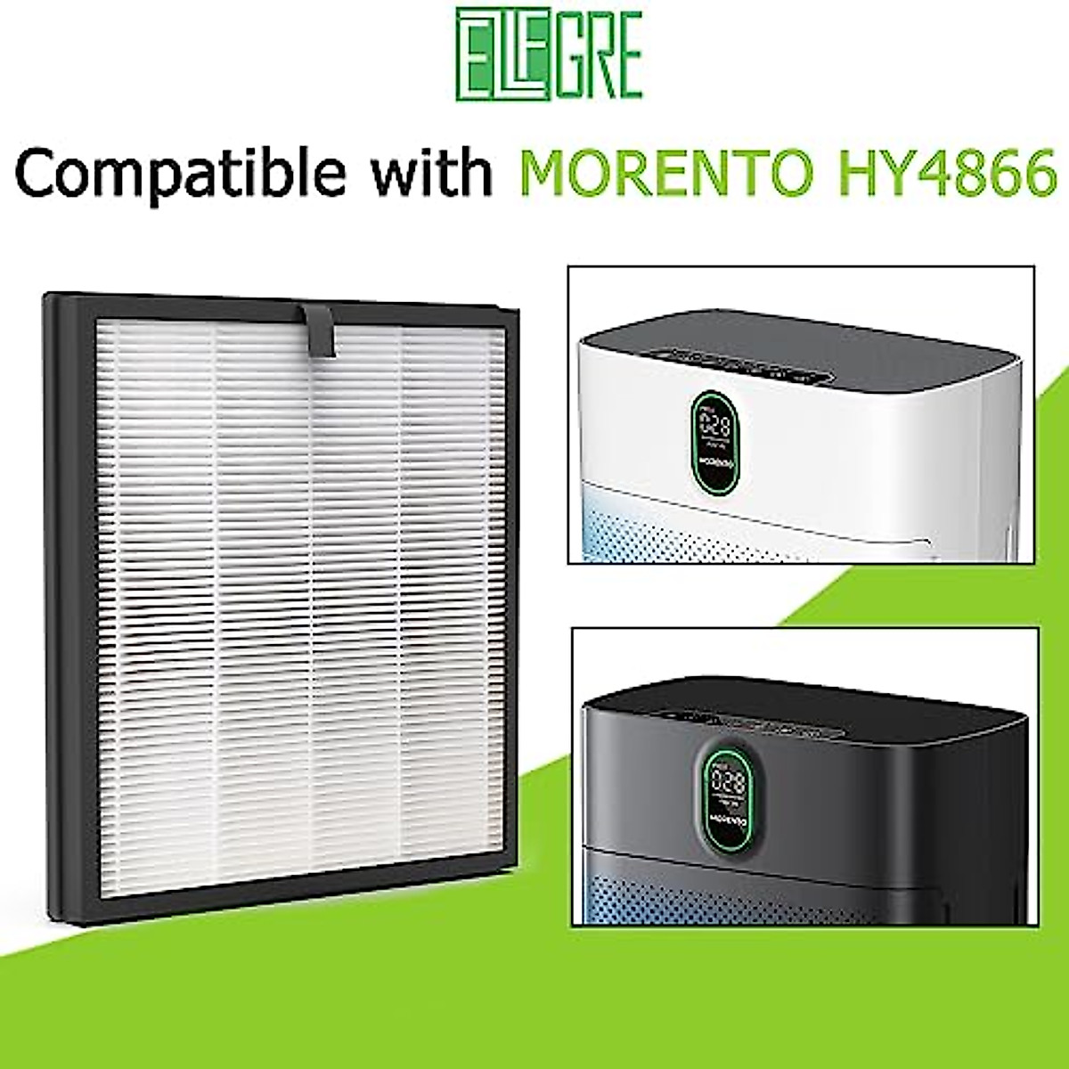 EzLfGre HY4866 Replacement Filter Fit for MORENTO HY4866 Air Purifier, H13 True HEPA, 2 Pack