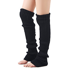 Leotruny Women's Winter Over Knee High Footless Socks Knit Leg Warmers (Black)