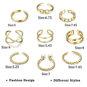 LOYALLOOK 9PCS Vintage Knuckle Stackable Rings Set for Women Bohemian Retro Gold/Silver Plated Midi Ring Hollow Pearl Comfort Fit Vsco Joint Finger Rings Adjustable (Gold Tone)