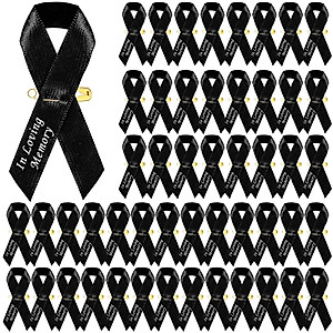 50 Pcs Funeral Ribbons Pins Black Memorial Ribbon in Loving Memory Ribbon Mourning Sympathy Ribbons with Safety Pins for Funeral Event Bereavement Remembrance Service