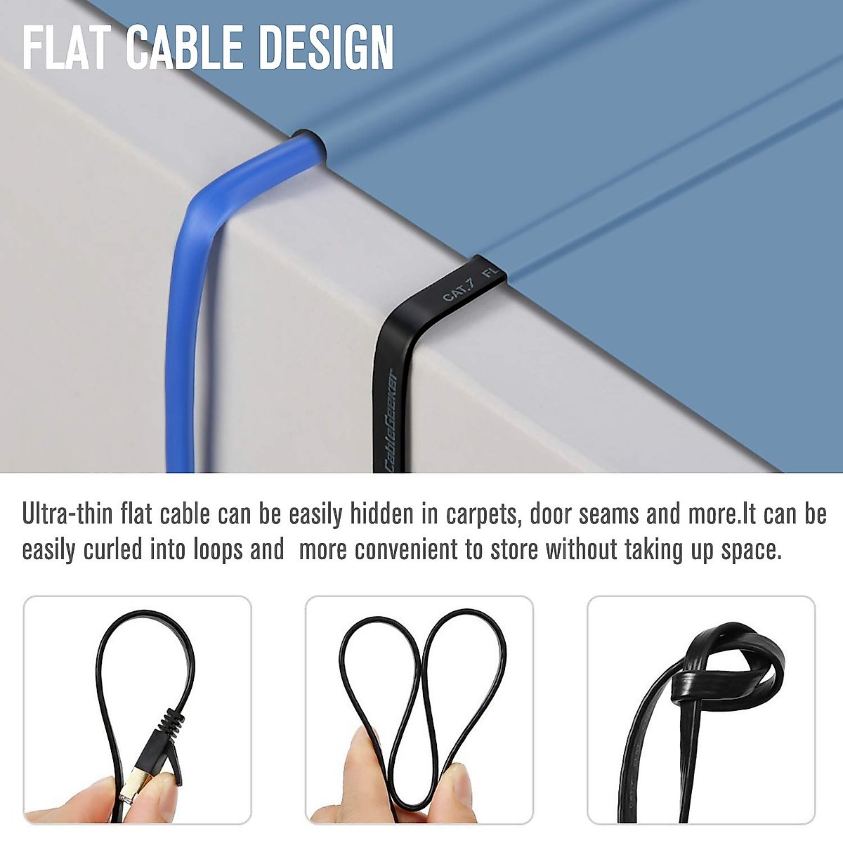 Cat 7 Ethernet Cable 10ft 5Pack Shielded (Highest Speed Cable) Flat Ethernet Patch Cables - High Speed Internet Cable for Modem, Router, LAN, Computer - Compatible with Cat 5e, Cat 6 Network