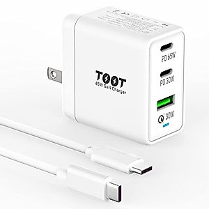 USB C Charger 65W PD 3.0 GaN Charger Type C Foldable Adapter with 3-Port Fast Wall Charger Compatible with iPhone 14/13/12 Pro/11, iPad Pro,3,Samsung, MacBook Pro/Air, Laptops(with USB C to C Cable)