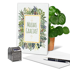 NobleWorks - 1 Spanish Thank You Card with Envelope - Espanol Gratitude Stationery Greeting - Muchas Gracias C6649TYG-SL
