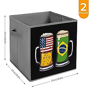 Brazilian Beer USA Brazilian Flag Foldable Storage Bins with Handles Storage Cubes Closet Organizer for Living Room Bedroom 2PCS
