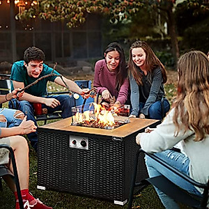 YITAHOME 32 Inch Propane Fire Pit Table, 40,000 BTU Gas Fire Pit with Ignition Systems, Ceramic Tabletop, Lava Rock, Cover, Lid Hanger, Square Outdoor Firetable for Patio Garden Backyard (Black)