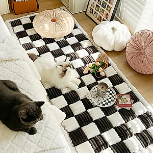 JIALOE Pet Couch Cover Coloured Large Plaid Square Pet Mat Bed Funny Fuzzy Couch Cover Dog Sofa Bed Pet Products Furniture (17.7x17.7inch, Gray)