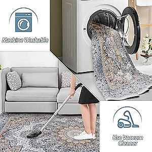 Rugs for Living Room 8x10 Area Rugs: Large Rug Machine Washable with Non-Slip Backing Non-Shedding Stain Resistant, Boho Carpet for Bedroom Dining Room Nursery Home Office Indoor Decor (Blue/Brown)