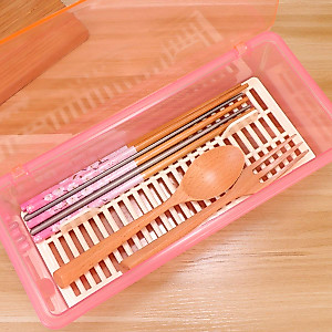 Cabilock Flatware Plastic Tray Kitchen Organizers with Lid Kitchen Cutlery and Utensil Drawer Organizer- proof Fork Utensil Storage Container (Pink)