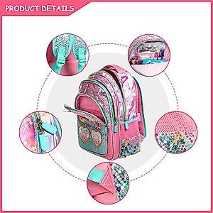 Oruiji Cute School Backpack for Girls Backpack with Lunch Box Girls Backpack for Elementary School Students Preschool Bookbag
