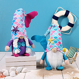 Upltowtme Mermaid Gnomes Couple Gnomes Christmas Birthday Gifts Beach Elf Dwarf Mermaid Handmade Scandinavian Home Ornaments Collections Farmhouse Decorations Set of 2